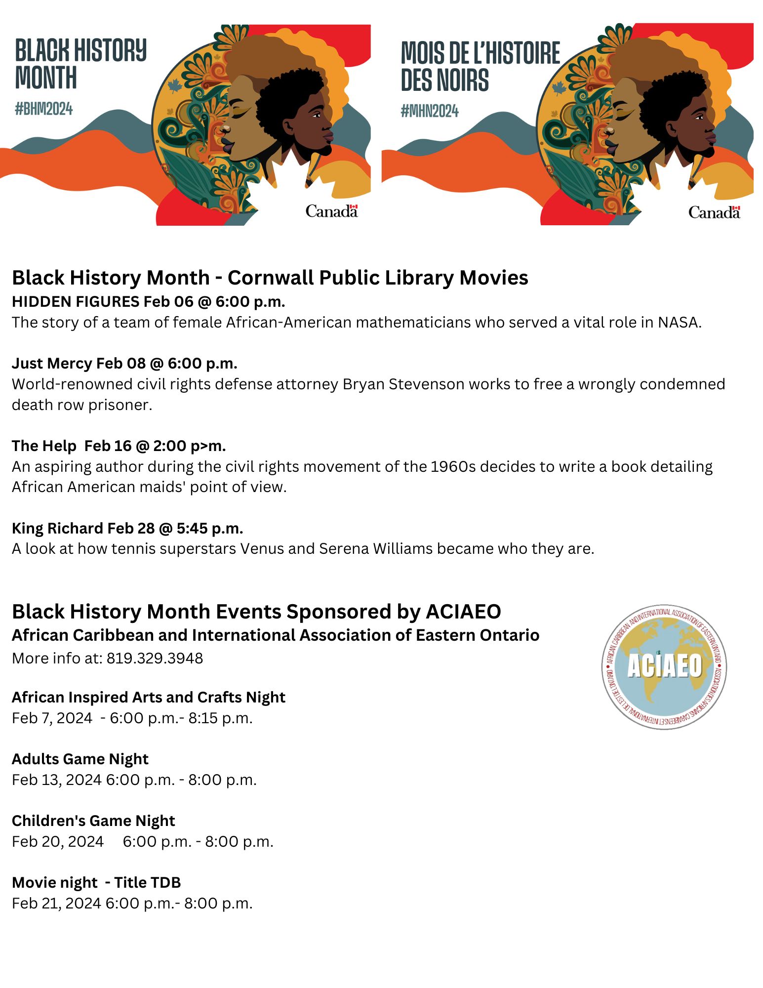 BLACK HISTORY MONTH ACTIVITIES | Cornwall Public Library